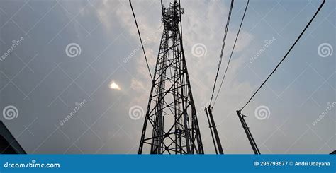 The Base Transceiver Station Tower Is Covered In White Clouds Stock Image Image Of Lighting