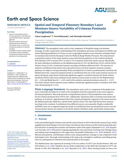 Pdf Spatial And Temporal Planetary Boundary Layer Moisture‐source