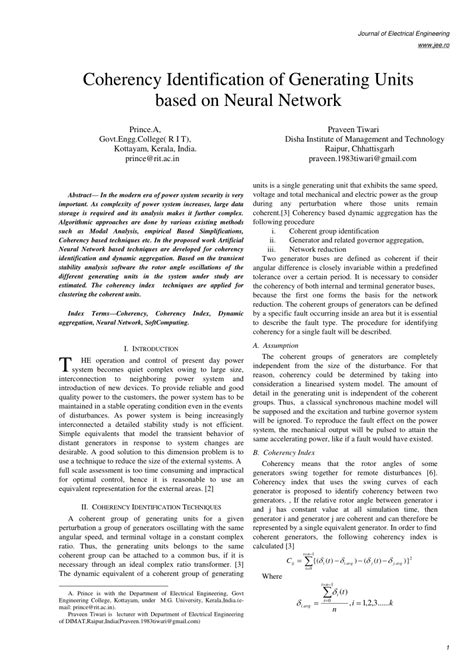 Pdf Coherency Identification Of Generating Units Based On Neural Network