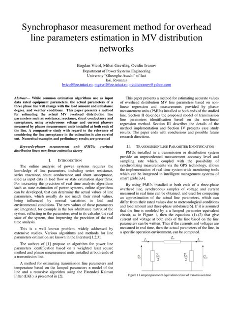 Pdf Synchrophasor Measurement Method For Overhead Line Parameters Estimation In Mv