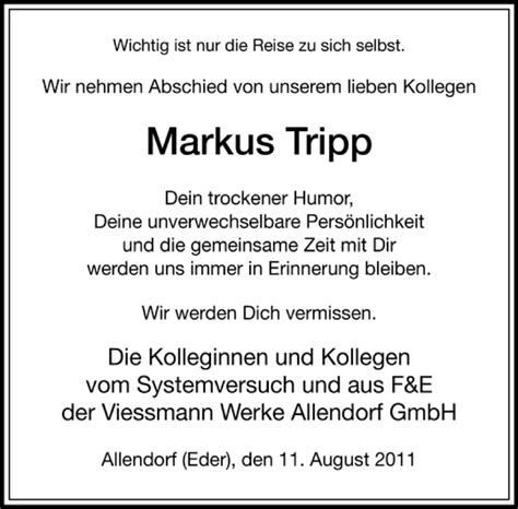 Traueranzeigen Von Markus Tripp Trauer Anzeigende