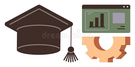 Graduation Cap Data Analytics Dashboard And Gear Representing Education And Technology
