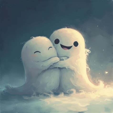 Cute Ghost Couple Hugging And Affection Creating A Symbol Of Love With An Elegant Background