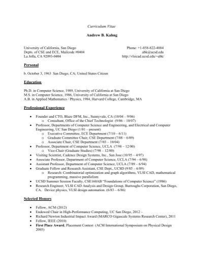 Curriculum Vitae Ucsd Vlsi Cad Laboratory Uc San Diego