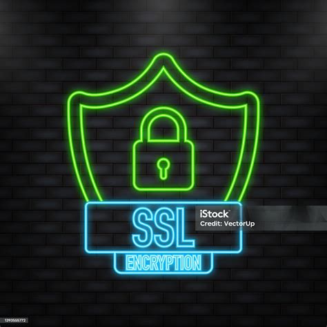 네온 아이콘 흰색 배경에 Ssl 암호화 보안 배지 녹색 배너 벡터 일러스트 레이 션 0명에 대한 스톡 벡터 아트 및 기타 이미지