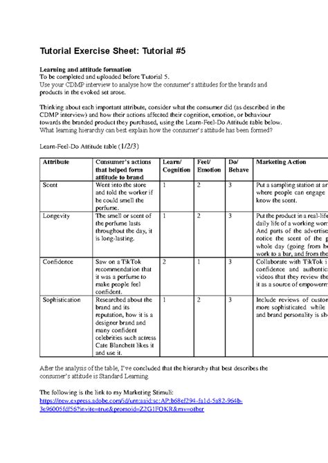Tutorial Exercise Sheet 5 Use Your Cdmp Interview To Analyse How The