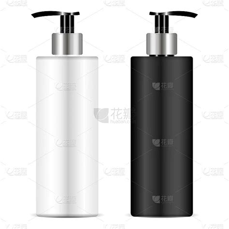 瓶子与泵分配器矢量3d逼真的插图。黑白包隔离在背景上。准备好你的设计模型。素材 花瓣网