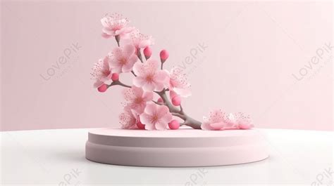3d 렌더링된 그림 브랜딩 및 제품 쇼케이스 배경에 이상적인 파스텔 벚꽃과 흰색 연단 연단 배경 브랜딩 배경 연단 그림 배경 이미지 Hd 연단 브랜딩 연단 그림