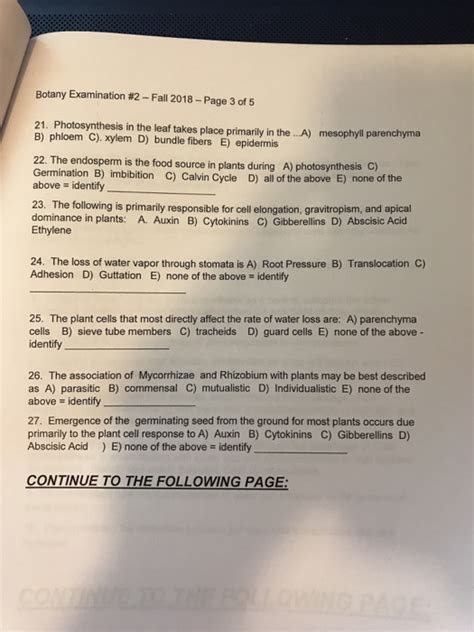 Solved Botany Examination 2 Fall 2018 Page 1 Of 5 Part I