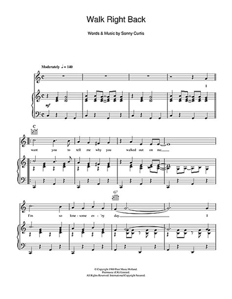 Walk Right Back Sheet Music By The Everly Brothers Piano Vocal