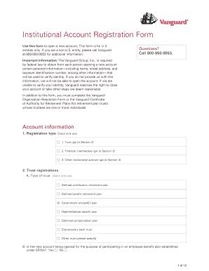 Fillable Online Institutional Account Registration Form Vanguard Fax