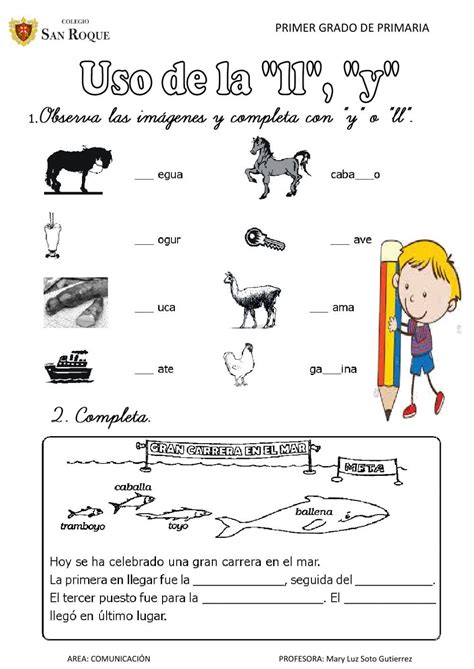 uso de la letra ll y worksheet