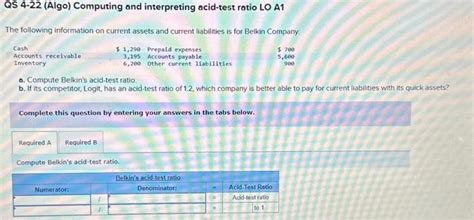 Solved QS Algo Computing And Interpreting Acid Test Chegg Com