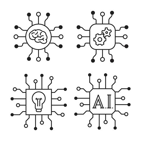 Processor Chip Hardware SoC Icon Set Outline Computer Component Symbol Vector Art
