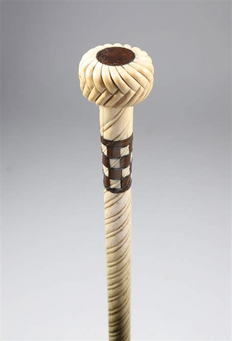 Whaler Made Bugle Braid Grip Walking Stick Mid Th Century Whaler Made Bugle Braid Grip