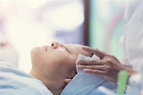 Young Beautiful Girl Having Face Massage Relaxing Stock Image Image