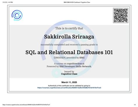 sql relationaldatabases ibm certification dataanalysis… sriraaga s