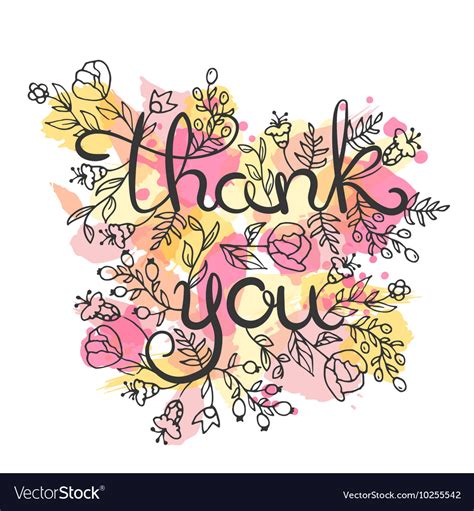 Thank You Card Hand Drawn Lettering Design Vector Image