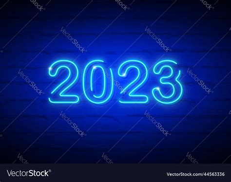 New Year Glowing Blue Neon Signboard On Wall Vector Image