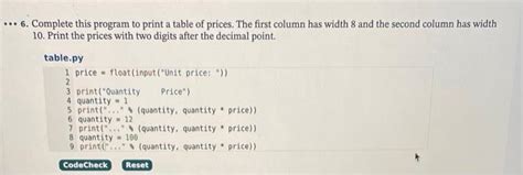 Solved 6 Complete This Program To Print A Table Of Prices