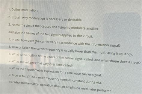 solved 1 define modulation 2 explain why modulation is
