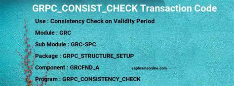 GRPC CONSIST CHECK SAP Tcode For Consistency Check On Validity Period