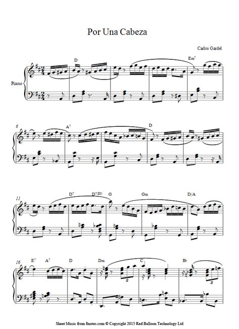 Por Una Cabeza Easy Piano Sheet Music Piano Sheet Music Sheet Music Violin Sheet Music