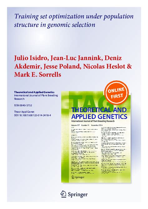 Pdf Training Set Optimization Under Population Structure In Genomic Selection