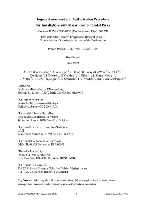 Pdf Impact Assessment And Authorization Procedure For Installations