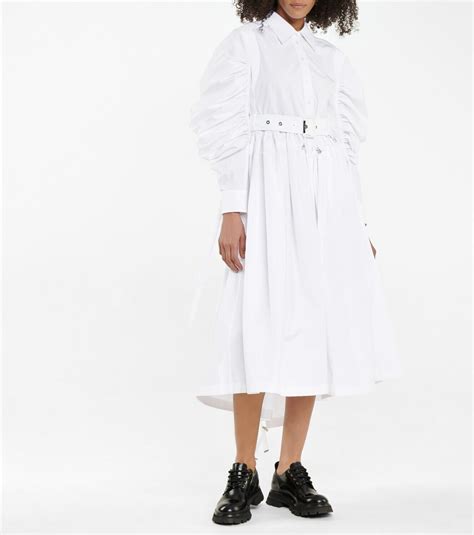 Alexander McQueen Belted Cotton Poplin Midi Dress Alexander McQueen
