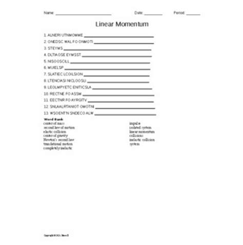 Linear Momentum Vocabulary Word Scramble For Physics Amped Up Learning