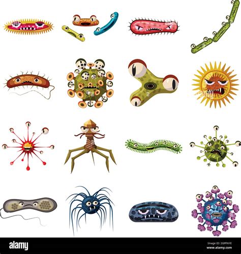 Los Virus Las Bacterias Se Enfrenta A Iconos De Estilo De Dibujos