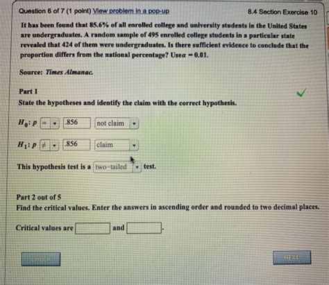 solved question 6 of 7 1 point view problem in a pop up
