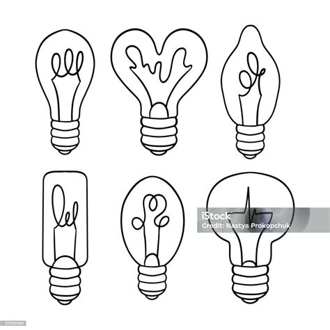 전구의 낙서 스케치 전구 다른 모양 벡터 일러스트 레이 션 개념에 대한 스톡 벡터 아트 및 기타 이미지 개념 개념과 주제