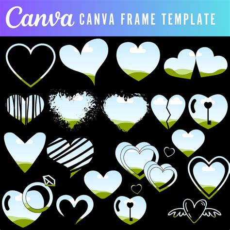 Canva Frame Template Heart Outline Printheart Png Bundle Etsy