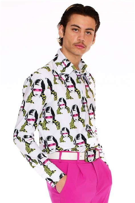Mens Punk Rock Shirt Leopard Print 70s Long Sleeve Leopard Bette