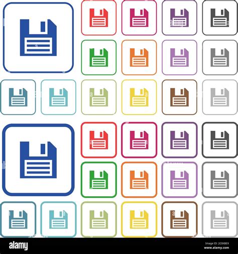 Set Of Floppy Disk Flat Rounded Square Framed Color Icons On White