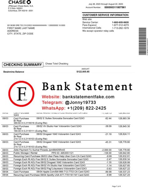Chase Bank Statement Template Bank Statement Generator