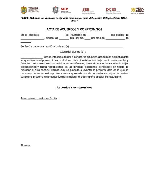Acta De Acuerdos Y Compromisos “2023 200 Años De Veracruz De Ignacio