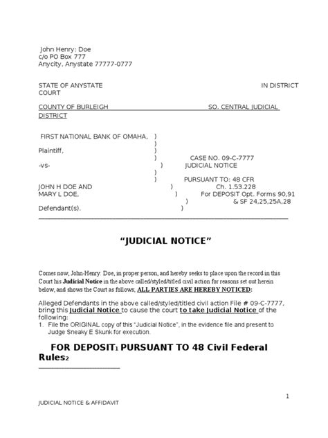 Judicial Notice And Affidavit Pdf Lawsuit Judiciaries
