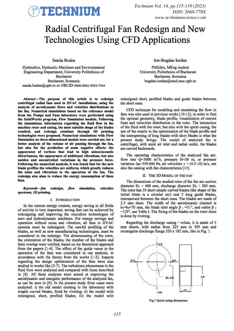 Pdf Radial Centrifugal Fan Redesign And New Technologies Using Cfd