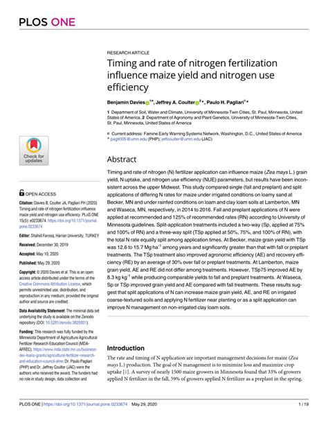 (PDF) Timing and rate of nitrogen fertilization influence maize yield ...