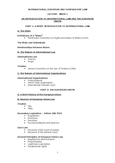 IEC Law Lecture Handout Week 1 2324 INTERNATIONAL EUROPEAN AND COMPARATIVE LAW LECTURE WEEK