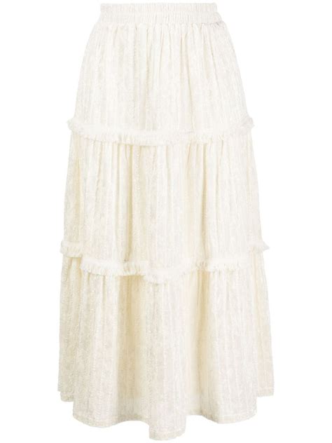 Bab High Waist Tiered Midi Skirt Neutrals Farfetch Au