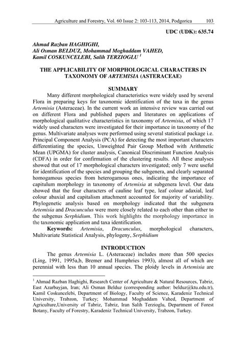 Pdf The Applicability Of Morphological Characters In Taxonomy Of
