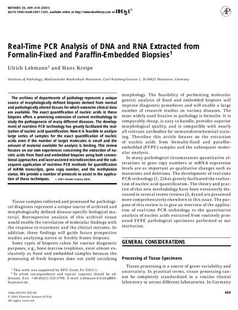pdf real time pcr analysis of dna and rna extracted from formalin