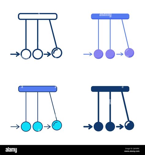 Newton Cradle Icon Set In Flat And Line Style Law Of Physics Symbol