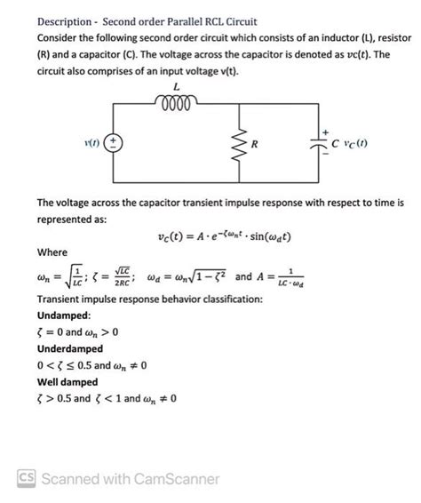 Solved Description Second Order Parallel RCL Circuit Chegg