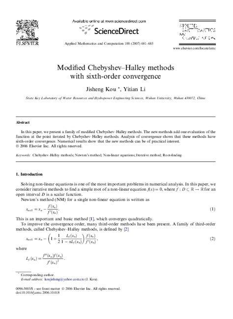pdf modified chebyshev halley methods with sixth order convergence