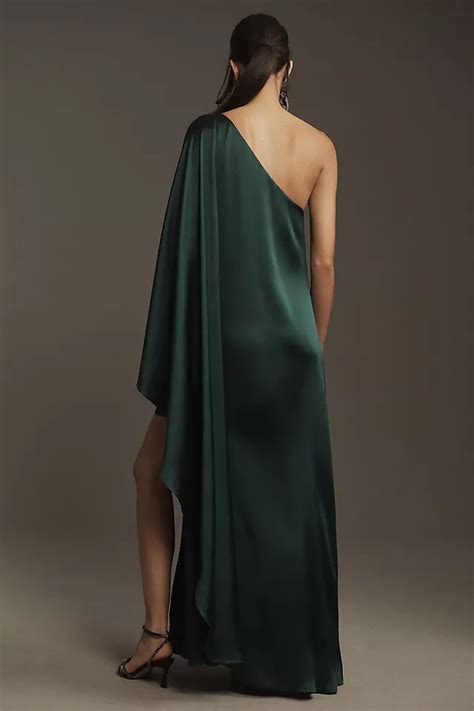 Bhldn Tiana One Shoulder Satin Kaftan Maxi Dress Anthropologie